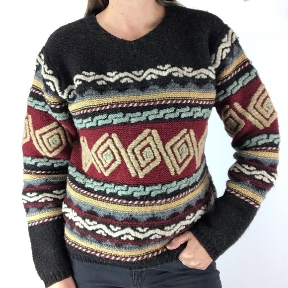 Vintage | Sweaters | Vintage Moda International Tribal Abstract Sweater ...